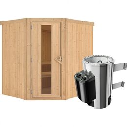 Karibu Sauna Lilja, 3,6 kW Ofen, Plug&Play int. Steuerung, Holzt&uuml;r mit Isolierglas,Klarglas,ohne Dachkranz