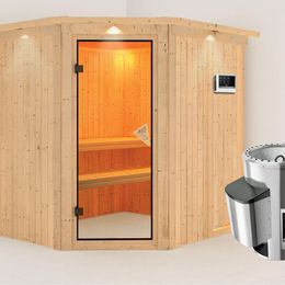 Karibu Sauna Lilja, Easy Finnisch 3,6 kW Ofen, bronziert,Ganzglast&uuml;r,mit Dachkranz