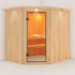 Karibu Sauna Lilja, ohne Ofen, bronziert,Ganzglast&uuml;r,mit Dachkranz