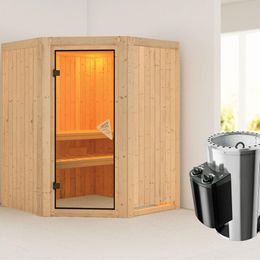 Karibu Sauna Nanja, 3,6 kW Ofen, Plug&Play int. Steuerung, bronziert,Ganzglast&uuml;r,ohne Dachkranz
