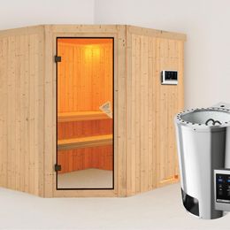 Karibu Sauna Lilja, Easy Bio 3,6 kW Ofen, bronziert,Ganzglast&uuml;r,ohne Dachkranz