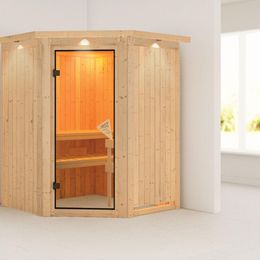 Karibu Sauna Nanja, ohne Ofen, bronziert,Ganzglast&uuml;r,mit Dachkranz