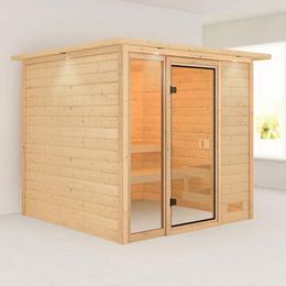 Karibu Woodfeeling Sauna Jutta, ohne Ofen, mit Dachkranz