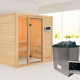 Karibu Woodfeeling Sauna Jutta, 9 kW ext. Steuerung Easy Finnisch, ohne Dachkranz