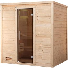 Weka Premium Massivholz Sauna BERGEN Sparset, mit 7,5 kW BioS Ofen, 198x148 cm,Glast&uuml;r