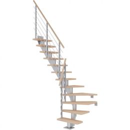 Dolle Mittelholmtreppe Frankfurt, inkl. einseitigem Designgel&auml;nder, Design (perlgrau), 1/4 gewendelt,240 cm - 279 cm,65 cm,Eiche wei&szlig;, ge&ouml;lt