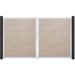 GroJa Doppeltor BasicLine PVC-Steckzaun Sheffield Oak , DIN Rechts, Silber EV1