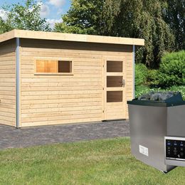 Karibu Saunahaus Skrollan 3 Naturbleassen, 9 kW ext. Steuerung Easy Finnisch, Klarglas