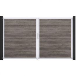 GroJa Doppeltor BasicLine PVC-Steckzaun Monument Oak , DIN Rechts, Silber EV1