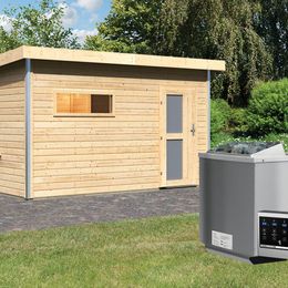 Karibu Saunahaus Skrollan 3 Naturbleassen, 9 kW ext. Steuerung Easy Bio, Milchglas