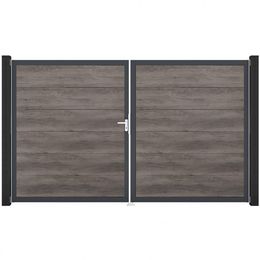 GroJa Doppeltor BasicLine PVC-Steckzaun Monument Oak , DIN Links, Anthrazit DB 703