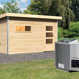 Karibu Saunahaus Skrollan 3 Naturbleassen, 9 kW ext. Steuerung Easy Bio, Klarglas