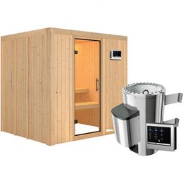 Karibu Sauna Daria, Easy Finnisch 3,6 kW Ofen, Ganzglast&uuml;r,Klarglas,ohne Dachkranz