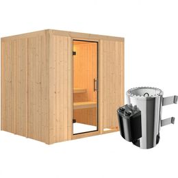 Karibu Sauna Daria, 3,6 kW Ofen, Plug&Play int. Steuerung, Ganzglast&uuml;r,Klarglas,ohne Dachkranz