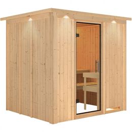 Karibu Sauna Daria, ohne Ofen, Ganzglast&uuml;r,Klarglas,mit Dachkranz