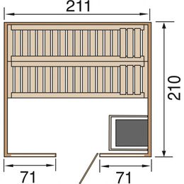 Weka Sauna Elementsauna KEMI mit Panorama-Glasfront, mit 7,5 kW BioS Ofen, 211x210 cm