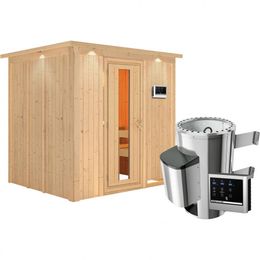 Karibu Sauna Daria, Easy Finnisch 3,6 kW Ofen, Holzt&uuml;r mit Isolierglas,Klarglas,mit Dachkranz