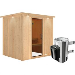 Karibu Sauna Daria, 3,6 kW Ofen, Plug&Play int. Steuerung, Ganzglast&uuml;r,graphit,mit Dachkranz