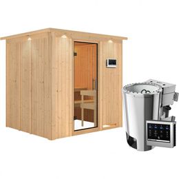 Karibu Sauna Daria, Easy Bio 3,6 kW Ofen, Ganzglast&uuml;r,Klarglas,mit Dachkranz
