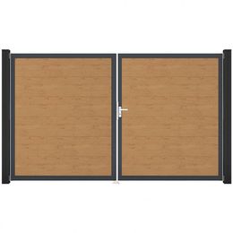 GroJa Doppeltor BasicLine PVC-Steckzaun Asteiche Natur , DIN Rechts, Anthrazit DB 703