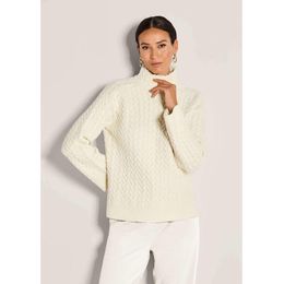 Madeleine Mode MADELEINE Eleganter Baumwollpullover mit Zopfmuster in wollwei&szlig; | Gr.: 48