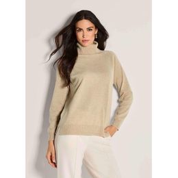 Madeleine Mode MADELEINE Rollkragenpullover mit Rippstrick-Details in beige / melange | Gr.: 40