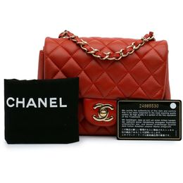 Chanel Hobo Bags - Mini Square Classic Lambskin Single Flap - Gr. unisize - in Orange - f&uuml;r Damen
