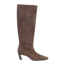 Stuart Weitzman Stiefel - Mid-Height Suede Boots With Pointed Toe And Side Z - Gr. 37 (EU) - in Braun - f&uuml;r Damen