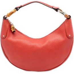 Gucci Hobo Bags - Pebbled Calfskin Bamboo Ring Hobo - Gr. unisize - in Rot - f&uuml;r Damen