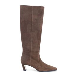 Stuart Weitzman Stiefel - Mid-Height Suede Boots With Pointed Toe And Side Z - Gr. 38,5 (EU) - in Braun - f&uuml;r Damen