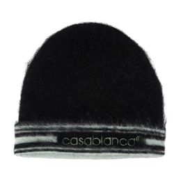 Casablanca Caps & M&uuml;tzen - Fuzzy Black Mohair Beanie With Contrasting Stripes - Gr. ONE SIZE - in Schwarz - f&uuml;r Damen