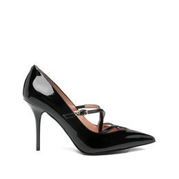 Love Moschino Hohe Schuhe - Glossy Black Pumps With Delicate Crisscross Straps - Gr. 37 (EU) - in Schwarz - f&uuml;r Damen