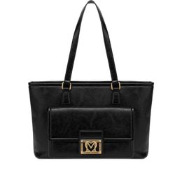 Love Moschino Shopper & Totes - Black Polyurethane Shopper With Gold-Tone Logo Pla - Gr. unisize - in Schwarz - f&uuml;r Damen