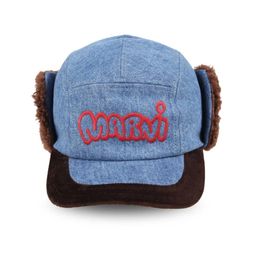 Marni Caps & M&uuml;tzen - Contrast Denim Earflap Cap - Gr. M - in Blau - f&uuml;r Damen