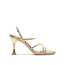 STUDIO AMELIA Sandalen - Trumpet-Heel Leather Sandals With Shimmering Finis - Gr. 35 (EU) - in Gold - f&uuml;r Damen