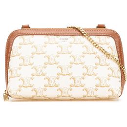 C&eacute;line Celine Hobo Bags - Triomphe Coated Canvas Clutch On Chain - Gr. unisize - in Wei&szlig; - f&uuml;r Damen