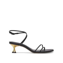 STUDIO AMELIA Sandalen - Black Leather Sandals With Gold Accent Heel - Gr. 41 (EU) - in Schwarz - f&uuml;r Damen