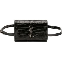SAINT LAURENT Bauchtaschen - Croc Embossed Leather Monogram Kate Belt Bag - Gr. ONE SIZE - in Schwarz - f&uuml;r Damen