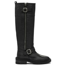 Via Roma 15 Stiefel - Textured Leather Tall Boots With Decorative Buckle - Gr. 37 (EU) - in Schwarz - f&uuml;r Damen