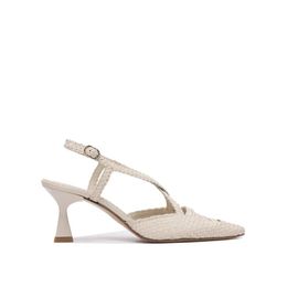 Pons Quintana Hohe Schuhe - Pointed Toe Woven Leather Slingback Heeled Shoes - Gr. 38 (EU) - in Wei&szlig; - f&uuml;r Damen
