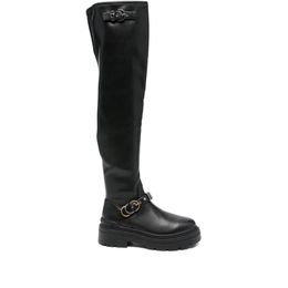 Pinko Stiefel - Knee-High Boots With Decorative Buckle Straps - Gr. 36 (EU) - in Schwarz - f&uuml;r Damen