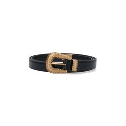 Valentino Garavani G&uuml;rtel - Smooth Leather Belt With Engraved Gold Buckle - Gr. 90 - in Schwarz - f&uuml;r Damen