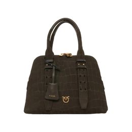 Pinko Shopper & Totes - Trapezoidal Olive Suede Handbag - Gr. unisize - in Schwarz - f&uuml;r Damen