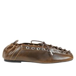 Ganni Ballerina Flats With Eyelet Lace-Up Detail - Gr. 36 (EU) - in Braun