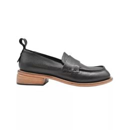 Black Leather Flat Shoes - Gr. 37 (EU) - in Schwarz