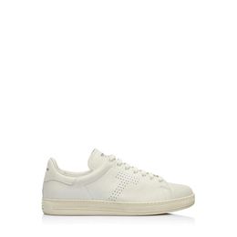 Tom Ford Low-Top Sneaker - Cream-White Grained Leather Sneakers With Perforat - Gr. 7_5 - in Beige - f&uuml;r Damen
