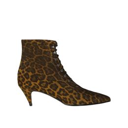 SAINT LAURENT Stiefel - Kiki Lace-Up Leopard-Print Ankle Boots - Gr. 37 (EU) - in Schwarz - f&uuml;r Damen