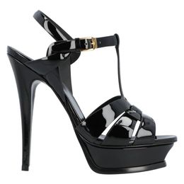 SAINT LAURENT Sandalen - Tribute Platform Sandals In Patent Leather Black - Gr. 36,5 (EU) - in Schwarz - f&uuml;r Damen