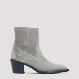 Stuart Weitzman Stiefel - Tate Grey Suede Leather Boots - Gr. 38,5 (EU) - in Grau - f&uuml;r Damen