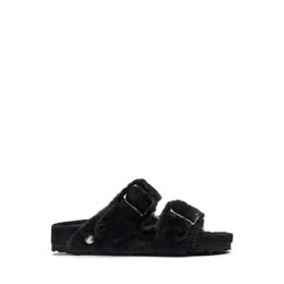 Birkenstock Sandalen - Black Shearling Sandals With Oversized Buckles - Gr. 36 (EU) - in Schwarz - f&uuml;r Damen
